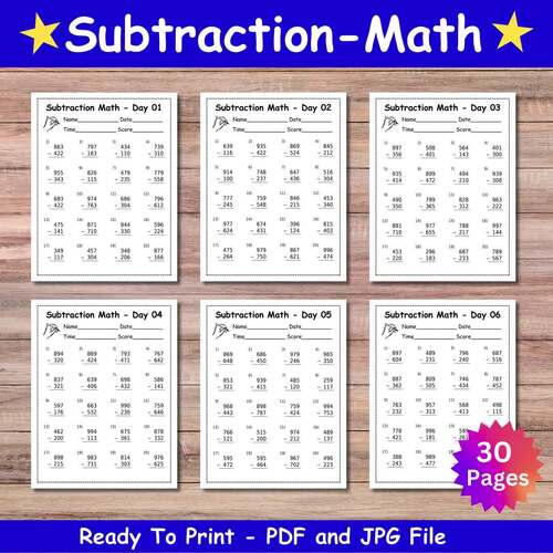 Subtraction Math Sheets, Back To School Math Fact Fluency Practice Vol-14