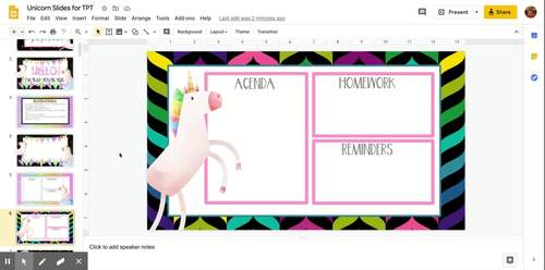 Google Slides Morning Message Templates - Rainbow Unicorn Theme | TPT