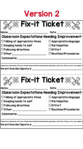 Fix-It Ticket (Teacher/Parent Communication for Unwanted Behavior)