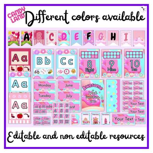 Classroom Decor Bundle Candyland themed resources Printables for Pre-K -5