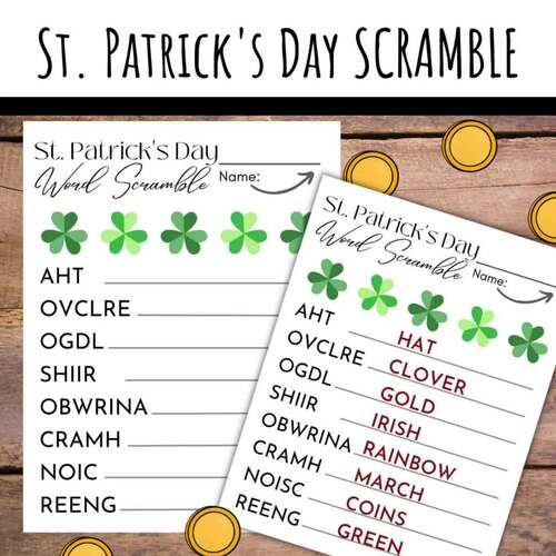 St. Patrick's Day Word Scramble and Answer Key for Early Finishers