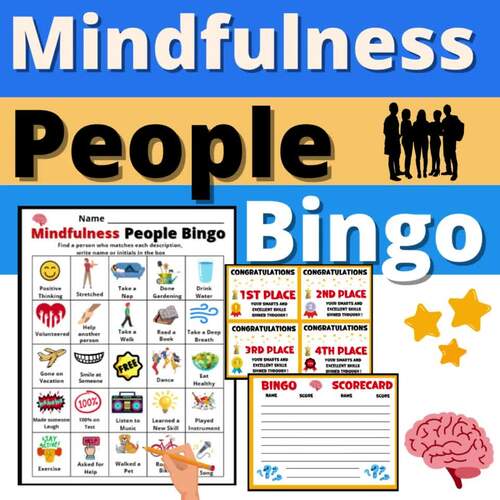 Mindfulness People Bingo Group Activity SEL Resource Mental Health No Prep