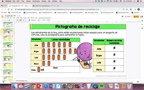 Picture Graphs for Google Classroom in Spanish- Distance learning- Math