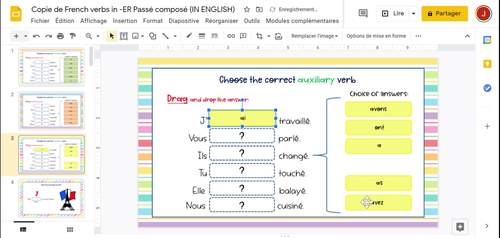 French verbs in -ER Passé Composé with Avoir Google Slides No-Prep ...