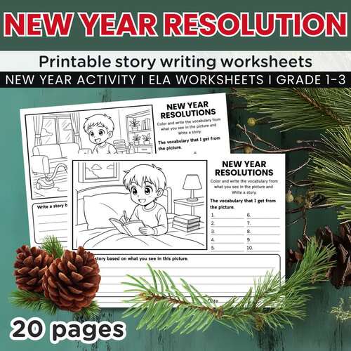 New Year Resolution Story Writing Prompt Worksheets, Vocabulary ...