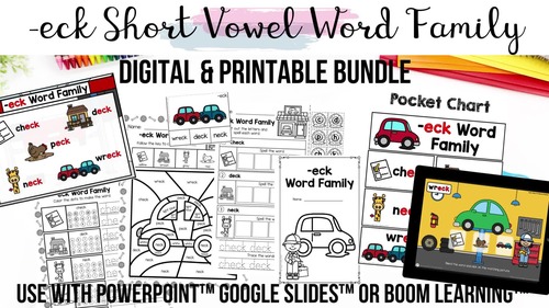 eck Short E Word Family Worksheets Centers and Digital Game BUNDLE