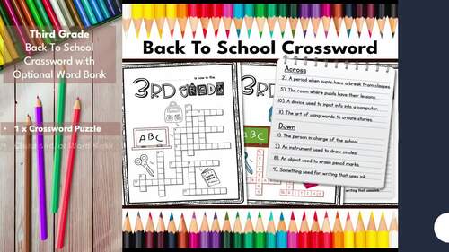Back To School Crossword Puzzle for 3rd Grade with Optional Word Bank