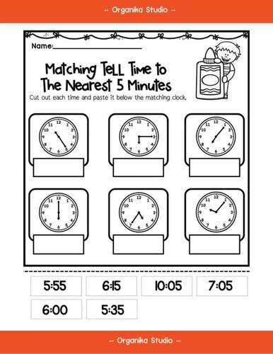 Telling Time to the Nearest 5 Minutes Cut and Paste Activity | TPT