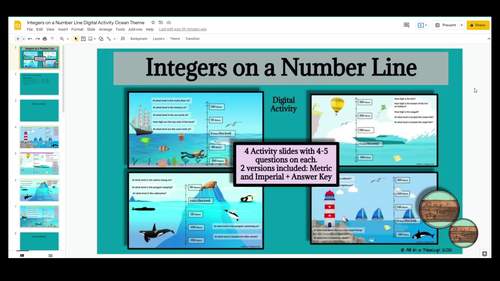 Integers on a Number Line Digital Activity Ocean Theme by All in a Teacup
