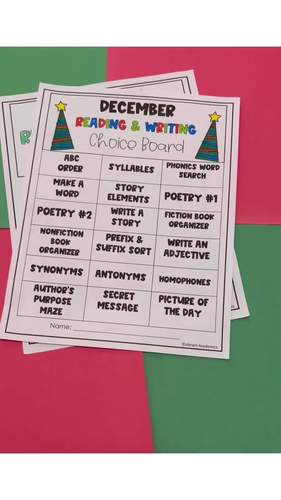 3rd Grade December ELA Activity Packet - December Choice Board ELA ...