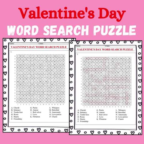 Valentine’s Day Word Search Puzzle | Valentine Vocabulary Worksheets ...