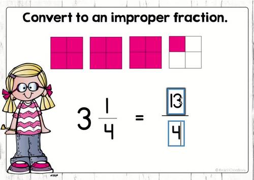 Convert Improper Fractions and Mixed Numbers Digital Boom Cards - 4th Grade
