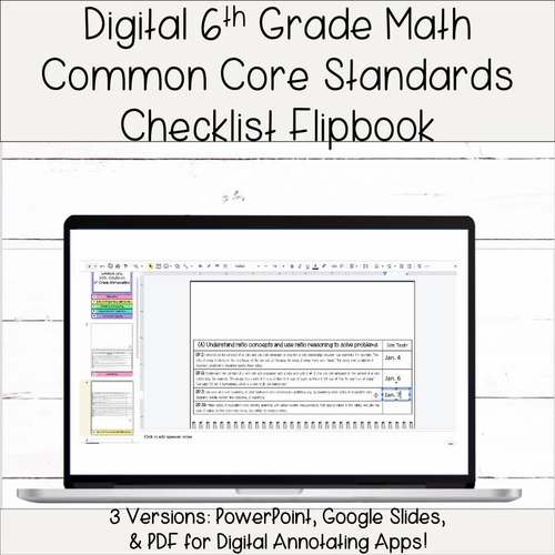 Digital 6th Grade Math Common Core State Standards Checklist Flipbook