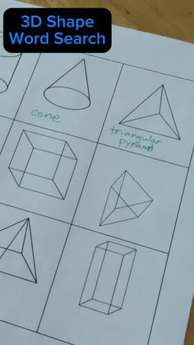 3D Geometry Shapes Word Search (cylinder, cone, triangular pyramid, etc.)