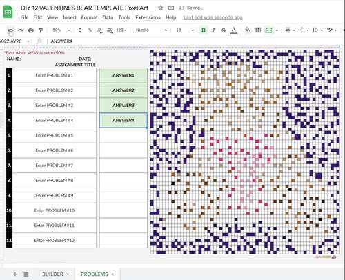 DIY Digital Resource Pixel Art Template EDITABLE | Valentine's Day Bear