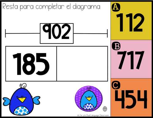 Restas de 3 dígitos con diagramas en español DIGITAL 3 Digit ...