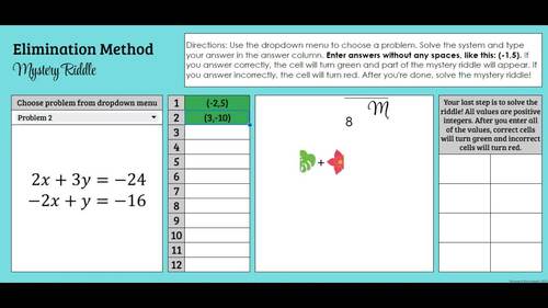 Solving Systems Of Equations Using Elimination Digital Mystery Riddle