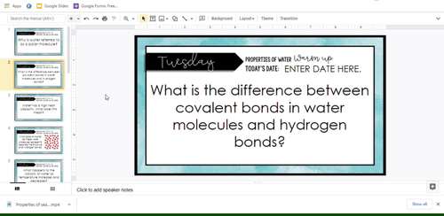 Properties of Water Editable Warm Ups by Secondary Sparks | TPT