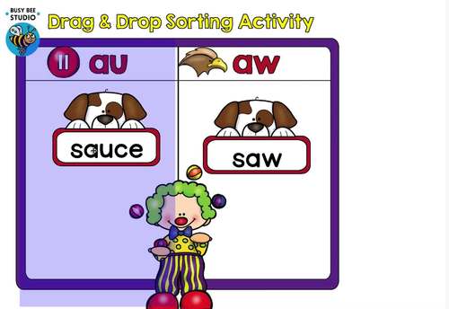 VOWEL DIPHTHONG SORT PHONICS BOOM CARDS REVIEW BUNDLE AU AW OU OW OI OY OO