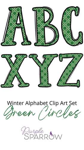 Winter Alphabet Clip Art | Green Circles | 26 PNG Files by Purple Sparrow