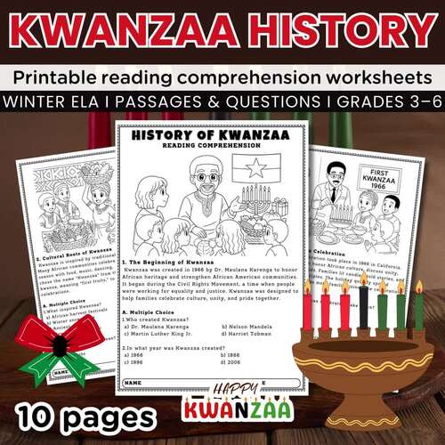 History of Kwanzaa Reading Comprehension Worksheets, African American ...