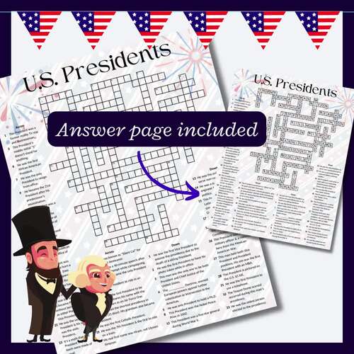 Presidents Day crossword puzzle — great research activity (grade 4+)