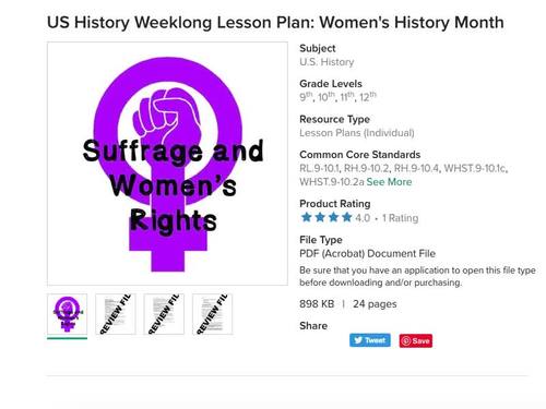 US History Weeklong Lesson Plan: Women's History Month by Social ...