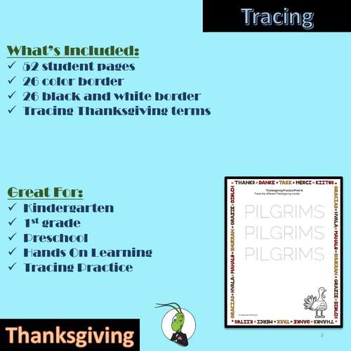 Thanksgiving Tracing, Coloring and Matching Practice PreK-Kinder PDF ...