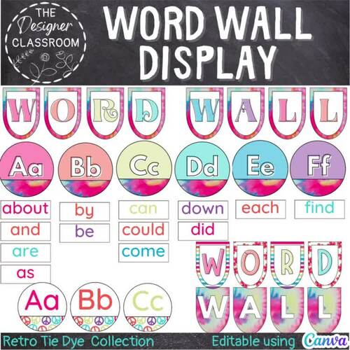 Editable Word Wall Display | Retro Tie Dye Classroom Decor | TPT