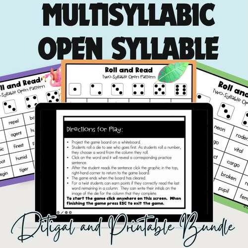 Roll & Read Multisyllabic 2 Syllable Open Words Sentences Digital ...