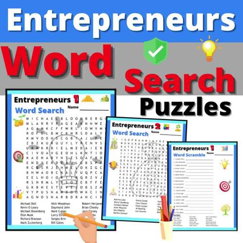 Entrepreneurs Word Search Puzzles Trivia Activity Entrepreneurship Resource