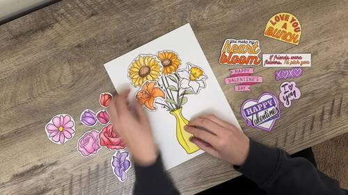 Flower Bouquet Valentine's Day Craft, Cute Flower Cut and Paste Card ...