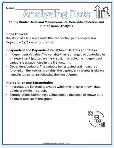 Analyzing Data Chemistry Printable Study Guide and Review | TPT
