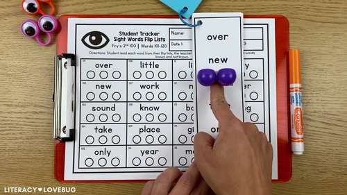 Sight Words Flip Lists Fry’s 2nd 100 by Literacy Lovebug | TpT