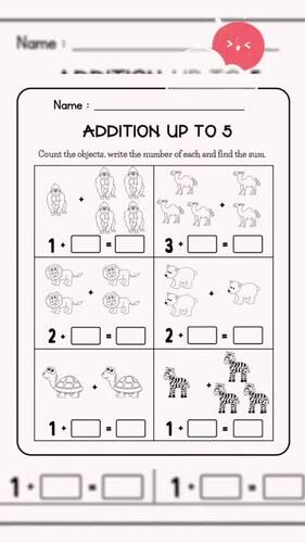 Visual Addition Adventure : Exploring Picture Addition Up to 5 | Math ...