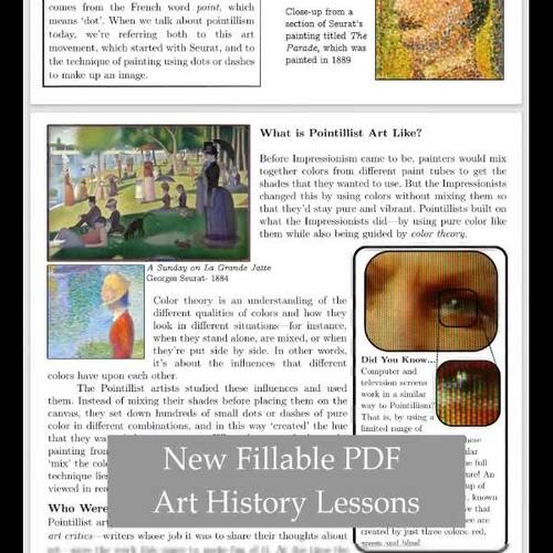Pointillism History Lesson Plan - Fillable PDF - Seurat, Signac ...