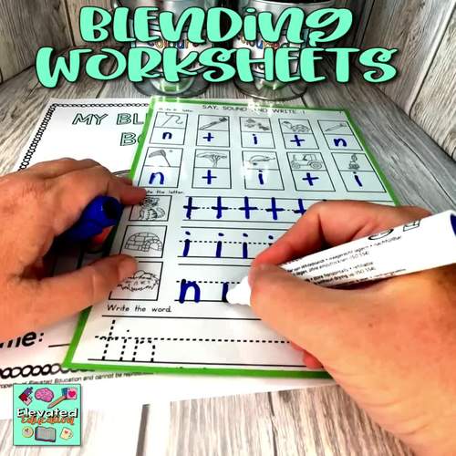 Kindergarten literacy centers and morning work blending worksheet bundle