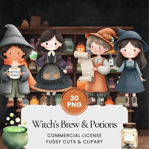 Witch's Brew & Potions Halloween Watercolor Clipart by Ikota Design