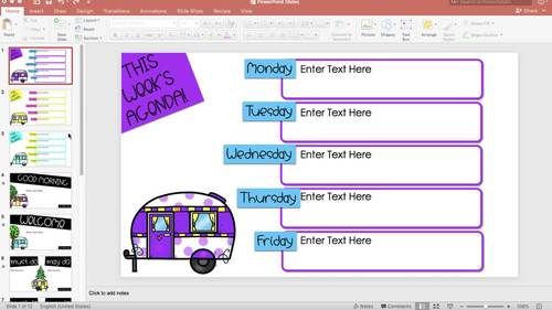 Happy Camper Daily Classroom Slides by Ally Riopelle - Coloring Sunshine