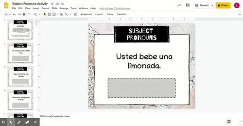 Editable Spanish Subject Pronoun Digital Google Slides Activity | TPT