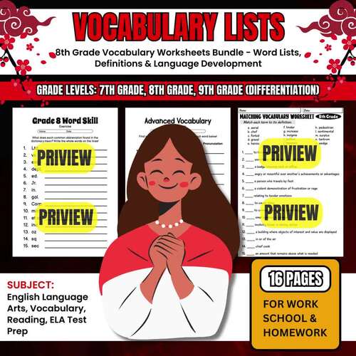 8th Grade Vocabulary Worksheets - Word Lists Definitions & Language ...