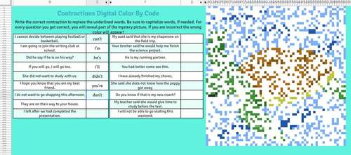 Contractions Digital Mystery Pixel Picture by Edit or Regret It | TPT