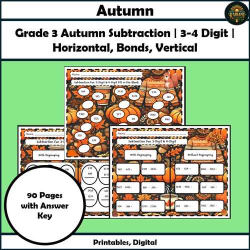 Grade 3 Autumn Subtraction Math 3 4 Digit Regroup No Regroup Number Bond
