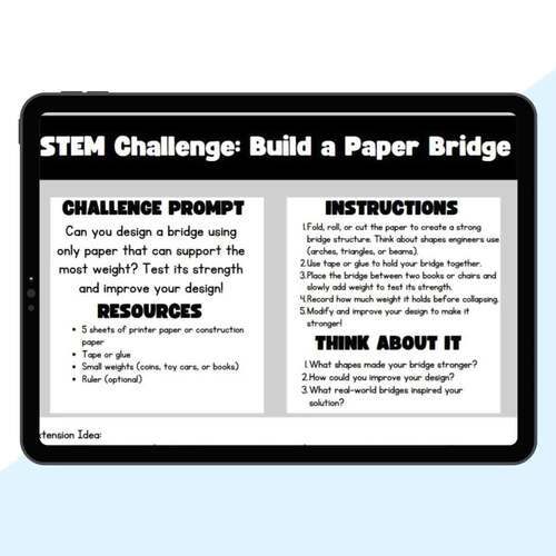 STEM Challenge Cards | Open-Ended STEM Task Cards with Materials Lists ...