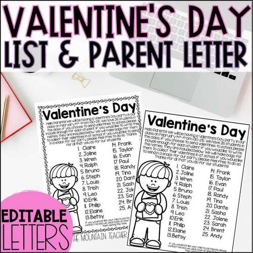 Editable Valentine's Day Class List and Parent Letter for Valentine's ...