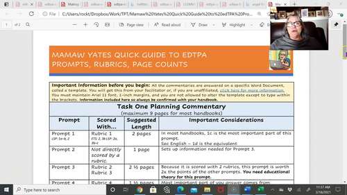 Mamaw Yates Quick Guide to edTPA Prompts, Rubrics, Page Counts & More