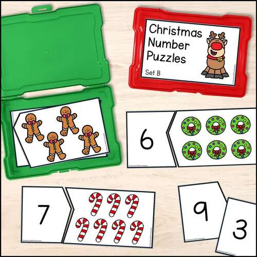 Christmas Counting to 10 Puzzles and Number Recognition Practice Activity