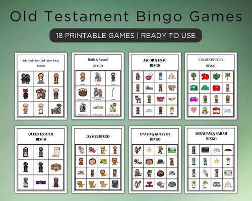 21 Old Testament Bingo Games in color & B/W, Sunday School Bible Game