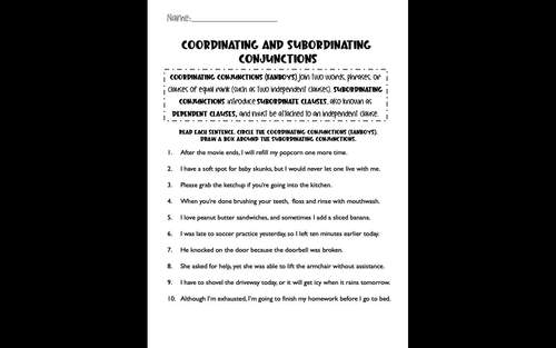 Grammar Worksheets | Clauses Conjunctions Sentence Types | Middle ...