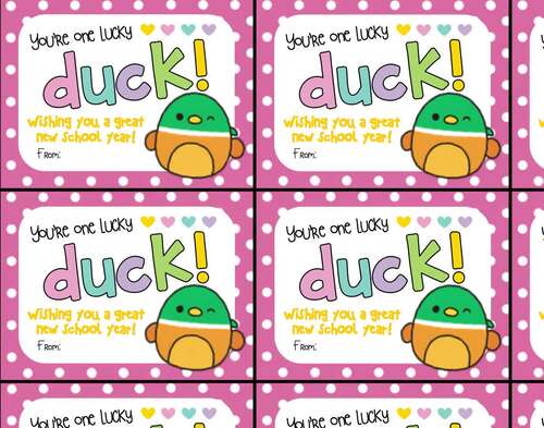 Cute Duck-Themed Beginning-of-Year Gift Tag- You're one lucky duck ...